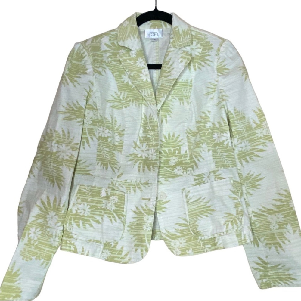 Ann Taylor Loft Green And White Palm Tree Jacket Size… - Gem
